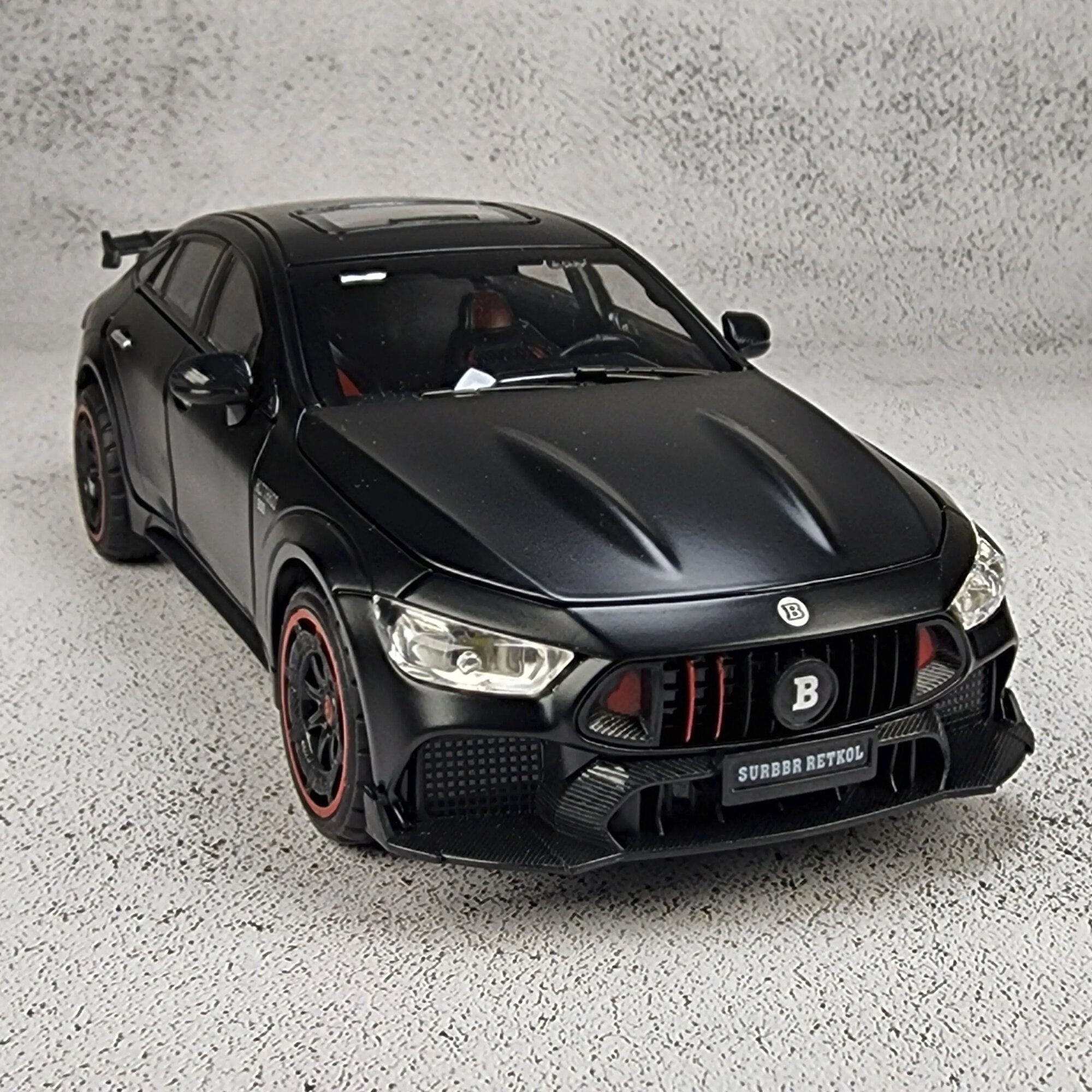 Машинка металлическая инерционная Mercedes-Benz GT63 AMG Brabus Rocket черный длина 21см масштаб 1:24, модель со светом и звуком