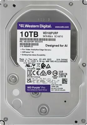 Жесткий диск WD SATA-III 10TB WD102PURP Surveillance Purple Pro (7200rpm) 512Mb 3.5