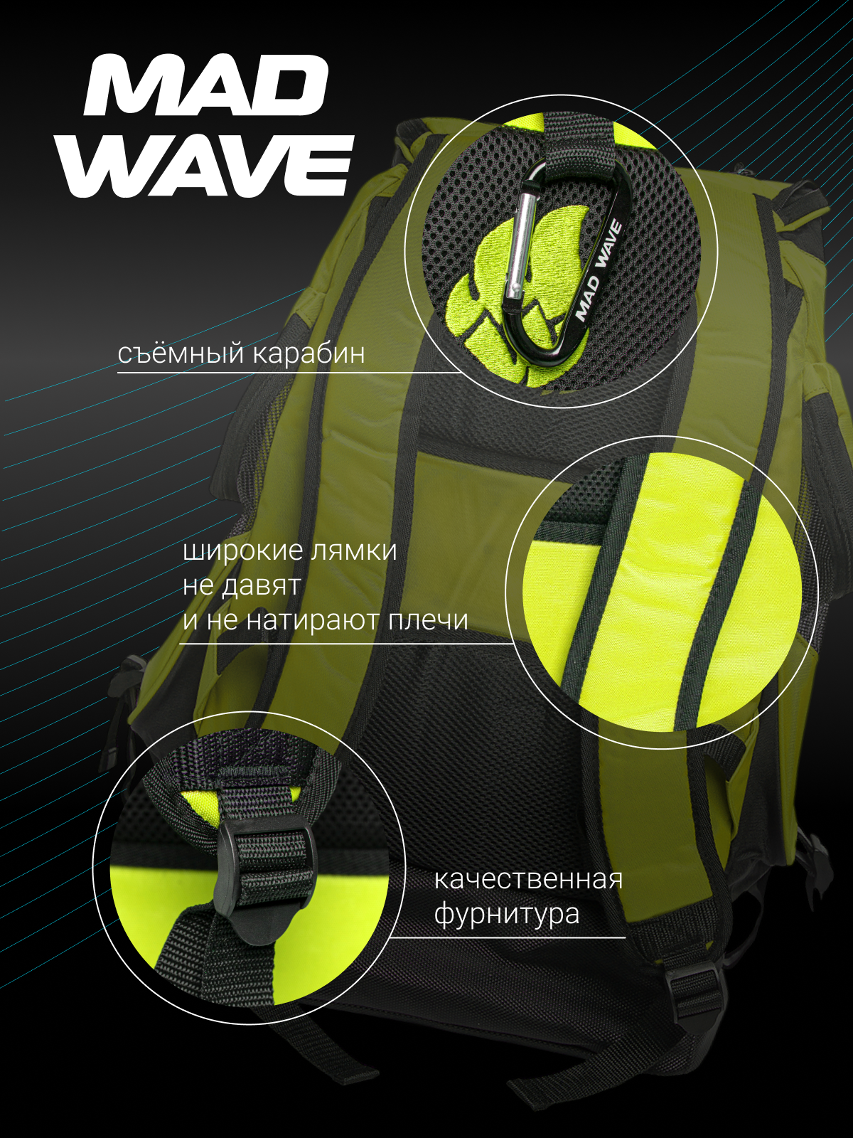 Рюкзак MAD WAVE Mad Team, размер 52x33x24см (36л), цвет желтый — фото 1