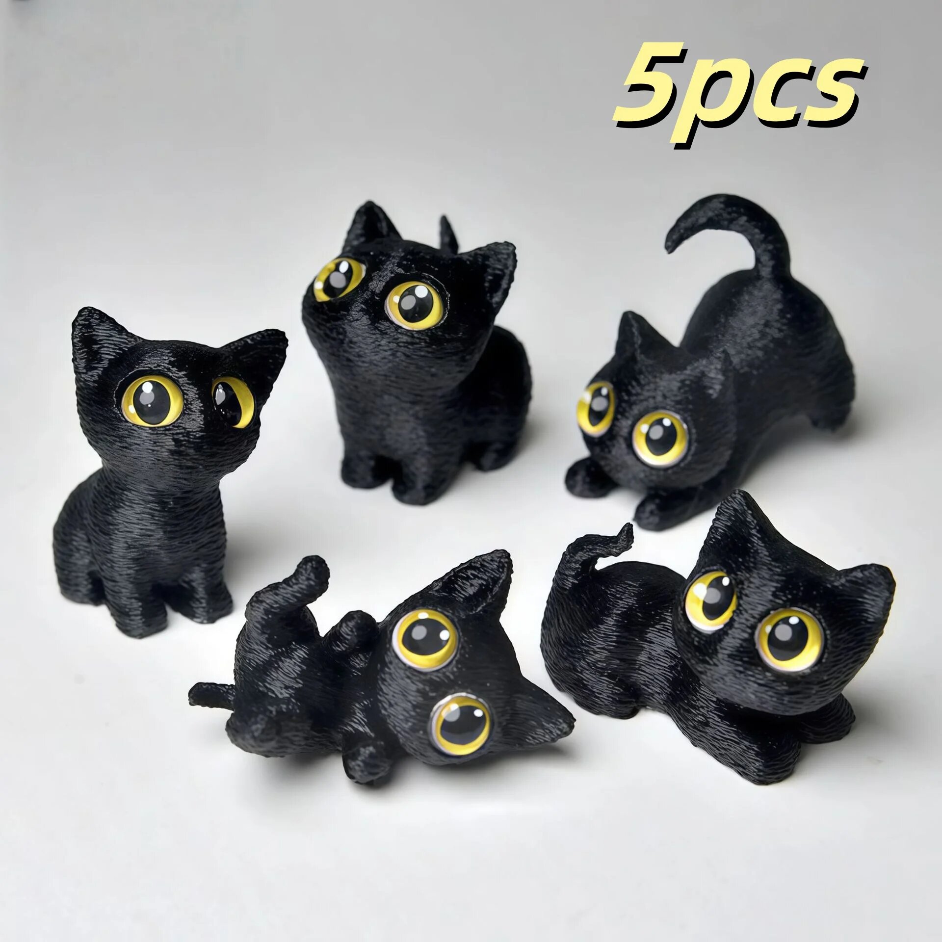 Мини-фигурки кошек черные, 5 шт, пластик