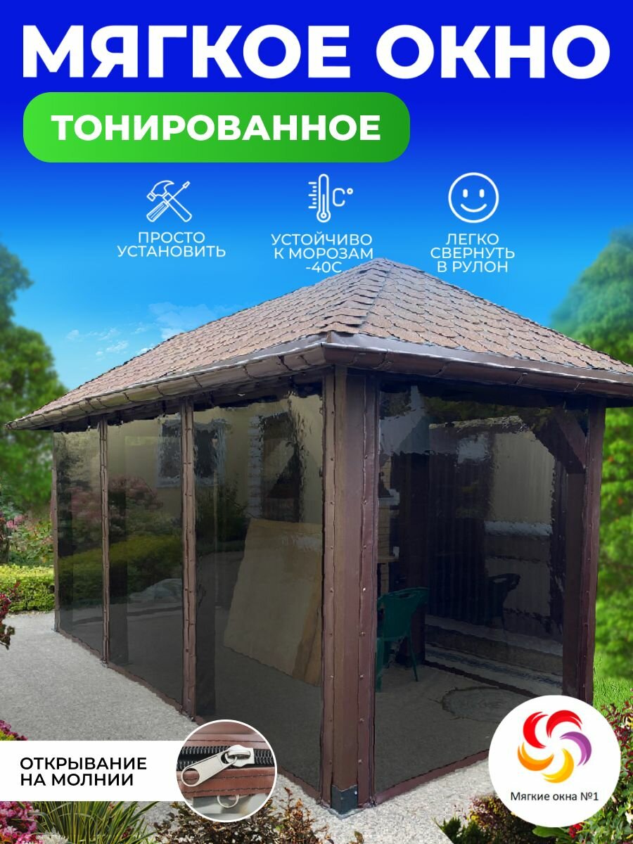 Мягкое окно тонированное на молнии, коричневая окантовка В1400хШ1600