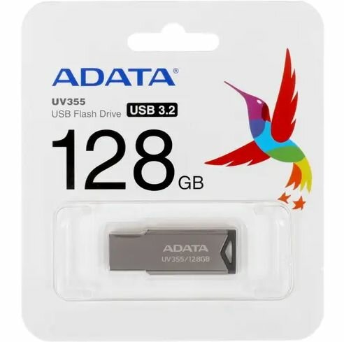 Память USB Flash 128 ГБ ADATA UV355 (AUV355-128G-RBK) - USB 3.2 Gen1, до 100 Мбайт/сек, монолит, металл
