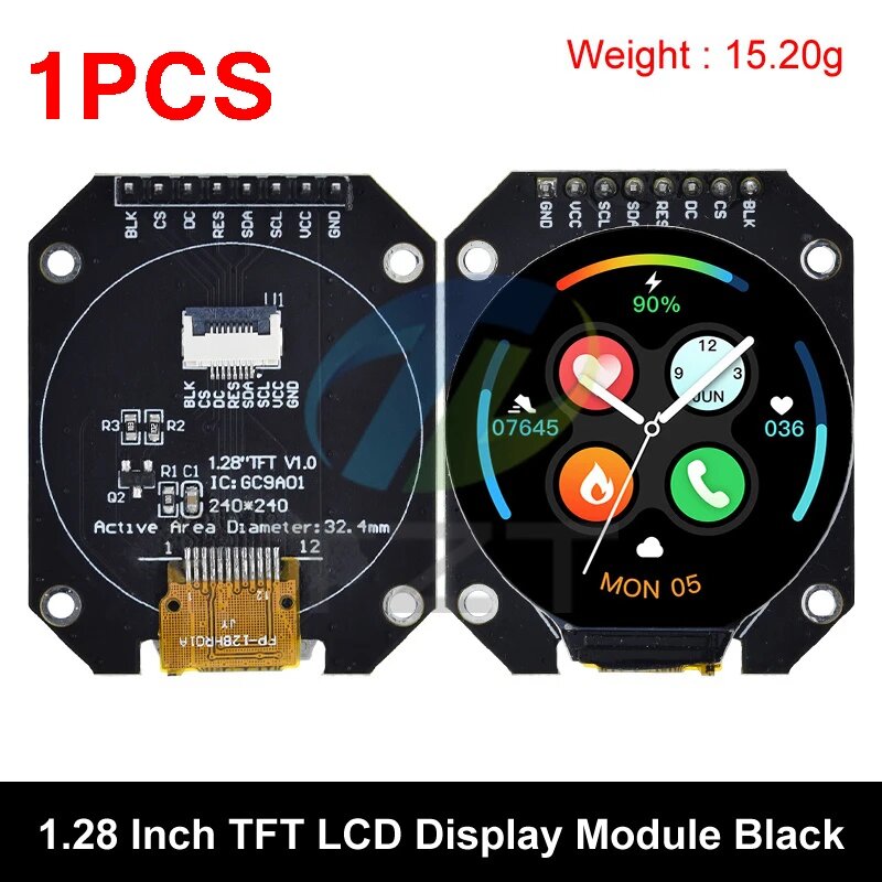 1.28" TFT LCD дисплей круглый, GC9A01, для Arduino