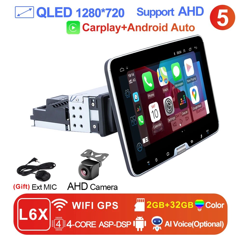 LEHX L6Pro 8Core Qled 10-дюймовое вращение 4G 1 Din Android 13 Автомобильное радио Мультимедиа 1din Авторадио Стерео Caplay GPS Навигация DVD, L6X(2-32GB)CAM