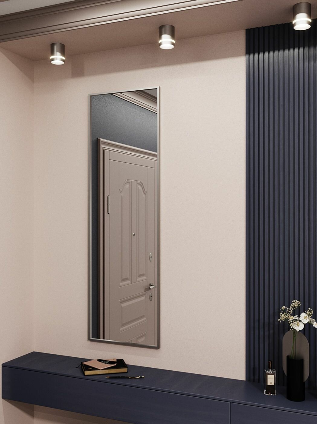 Зеркало настенное в алюминиевой раме MOONRISE 150х50 см. Серебро