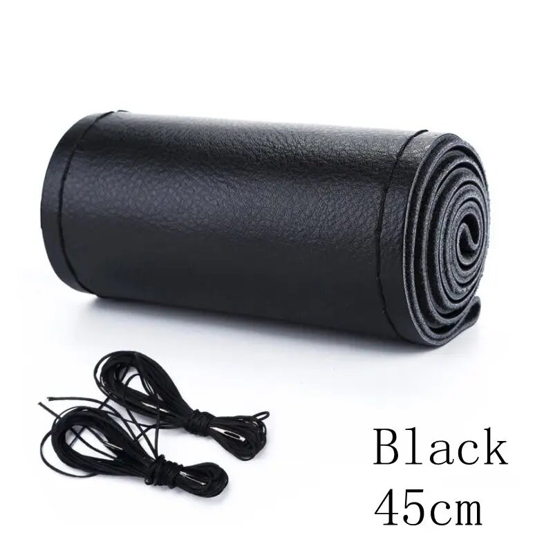 Оплетка из натуральной кожи для руля, с иглами, 42, 45, 47, 50 см, BLACK 45CM