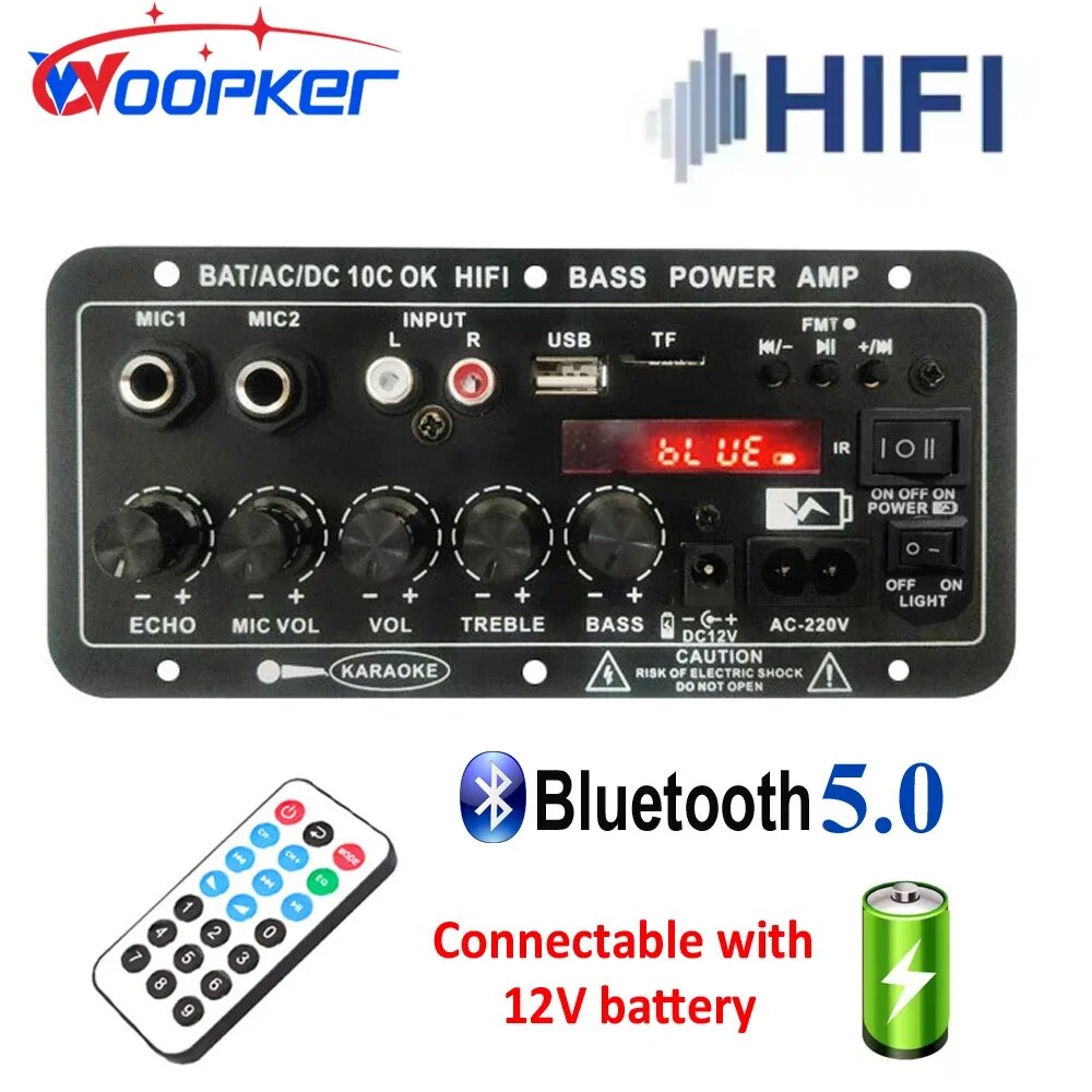 WOOPKER 30 Вт-120 Вт цифровой Bluetooth усилитель плата D10C сабвуфер двойной микрофон усилитель динамик для автомобиля караоке домашний кинотеатр DIY
