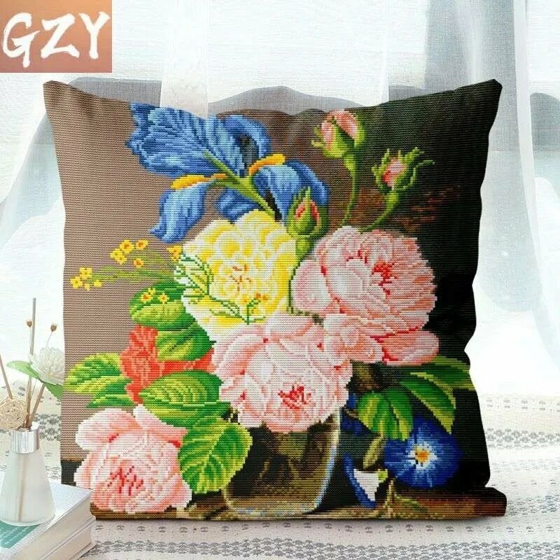 Наволочка для вышивания крестиком,45*45cm, Пион, Вышивка на одной стороне