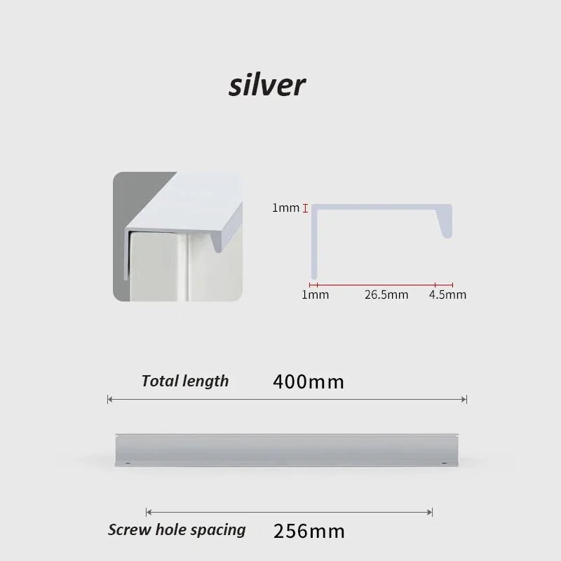 Ручка для шкафа скрытого монтажа silver, 400mm