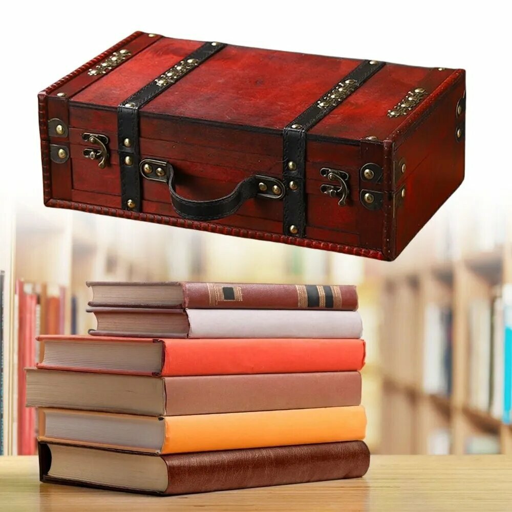 Коробка для хранения "Ретро Чемодан", антикварная, с рисунками чемоданов, 34 см x 13.5 см