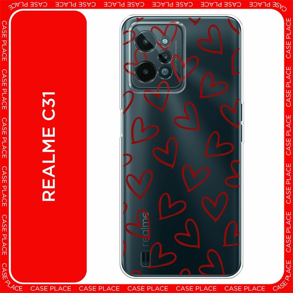 Чехол на Realme C31 / Реалми C31 с принтом "Little hearts doodles 2 - 14 февраля", прозрачный