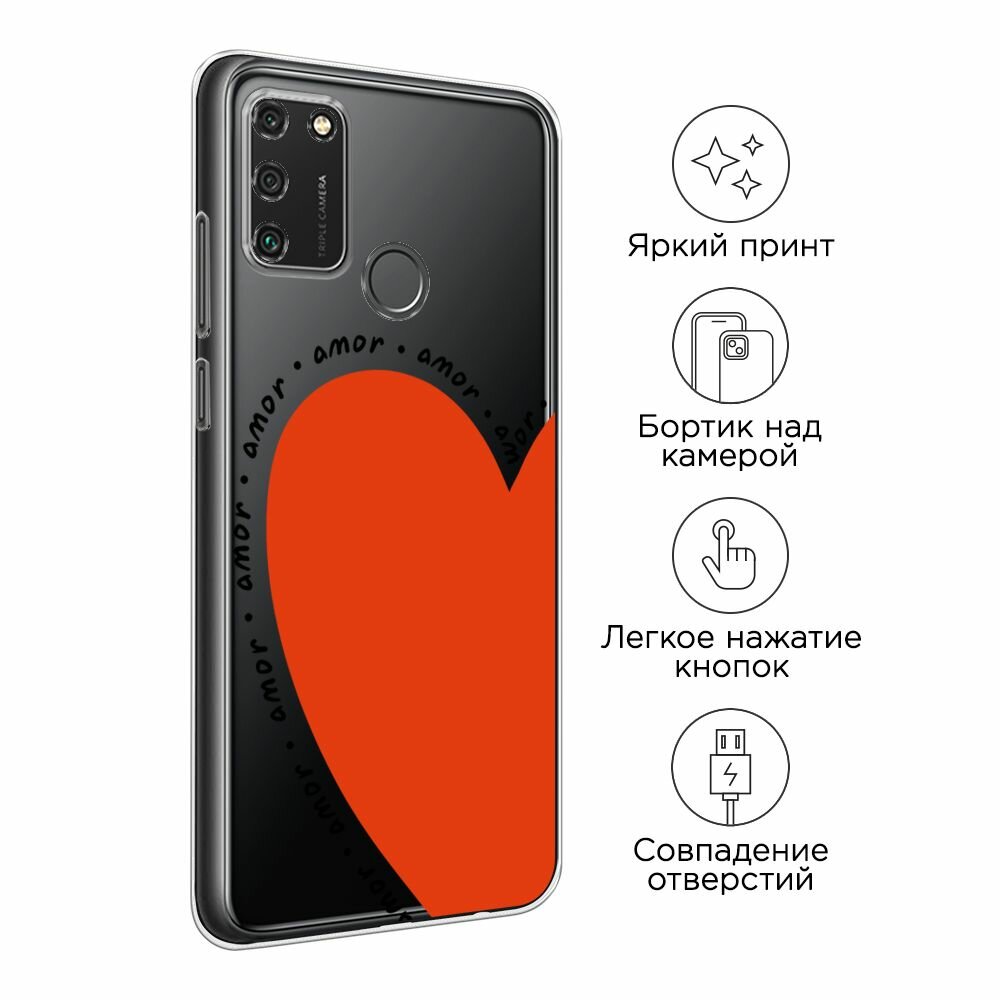 Чехол на Honor 9A / Хонор 9А с принтом "amor heart 2 - 14 февраля", прозрачный — фото 1