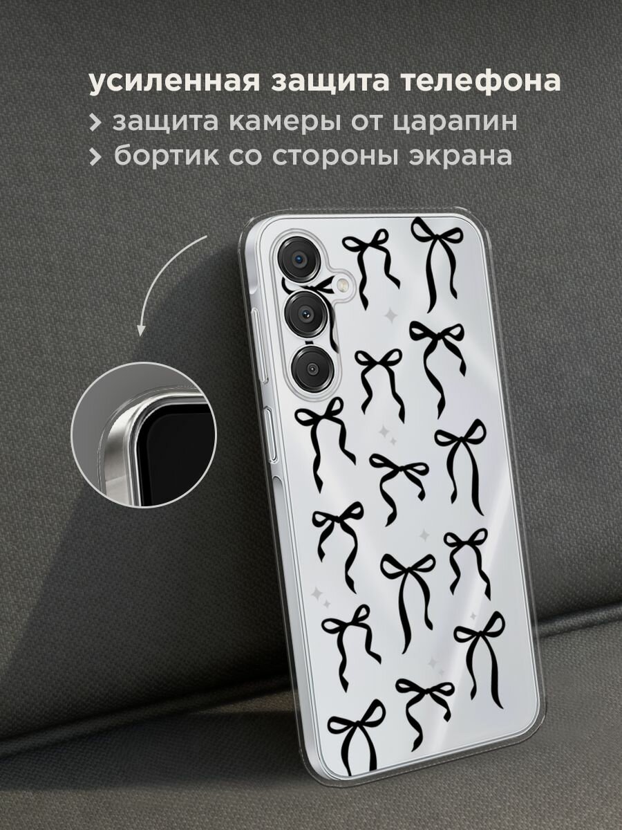 Чехол на Samsung Galaxy A16 / Самсунг А16 с принтом "Black bows", прозрачный — фото 1
