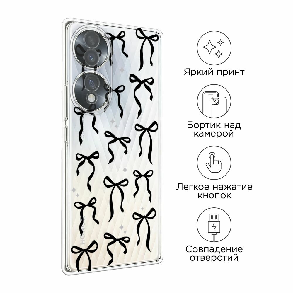 Чехол на Honor 70 / Хонор 70 с принтом "Black bows", прозрачный — фото 1