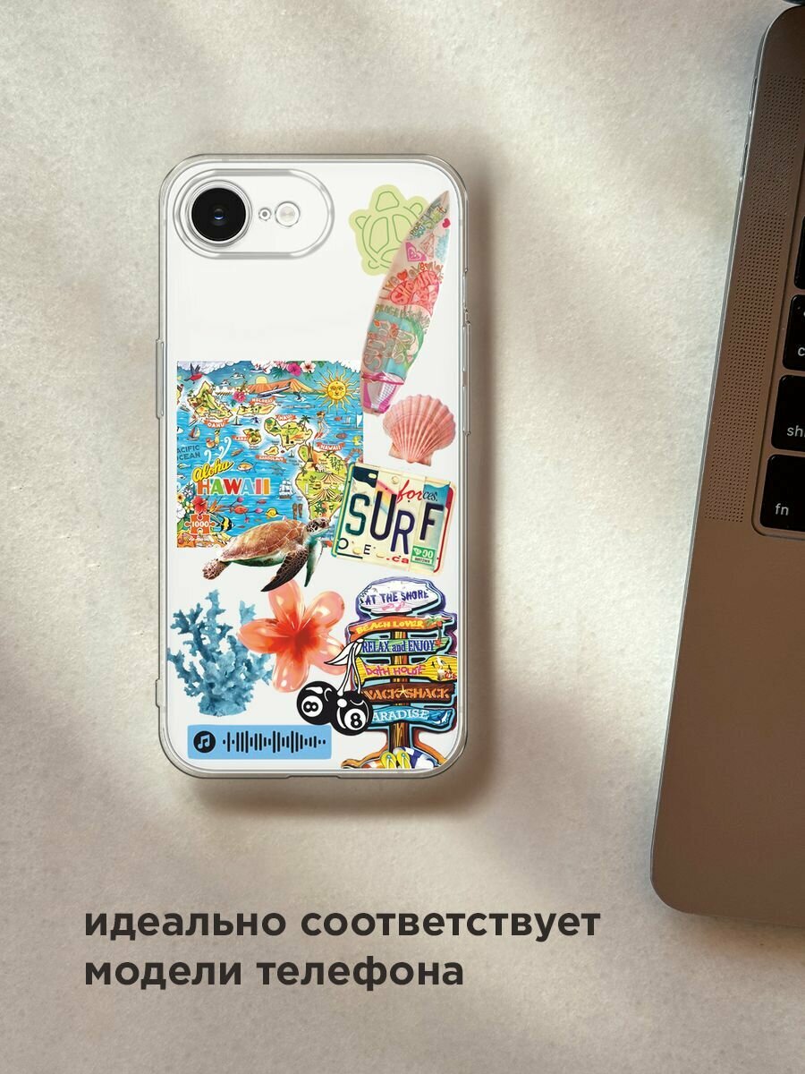 Чехол на Apple iPhone 16e/17e / Айфон 16е/17e с принтом "Summer collage", прозрачный — фото 1