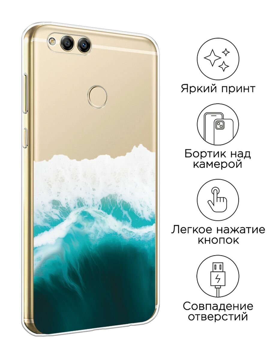 Чехол на Honor 7X / Хонор 7Х с принтом "Большая волна", прозрачный — фото 1