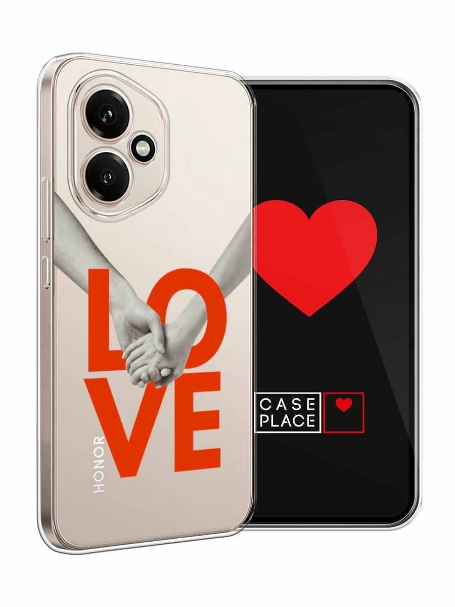 Чехол на Honor 400 / Хонор 400 с принтом "Love holding hands - 14 февраля", прозрачный — фото 1
