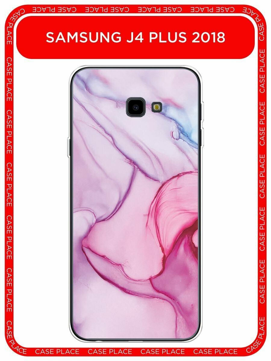 Чехол на Samsung Galaxy J4 Plus 2018 / Самсунг J4 Plus 2018 с принтом "Розовые мраморные разводы"