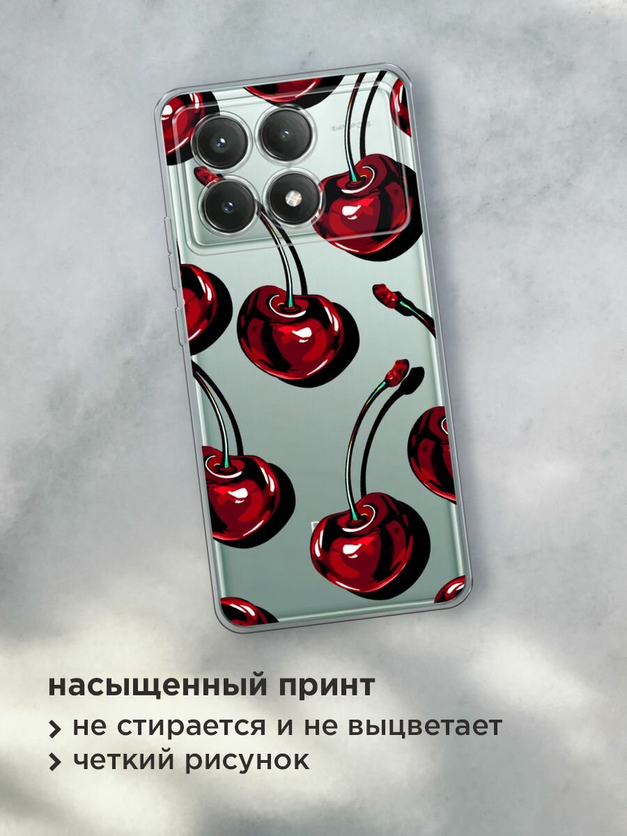 Чехол на Xiaomi Poco X6 PRO 5G / Поко X6 Про 5G с принтом "Сочные черешни", прозрачный — фото 1