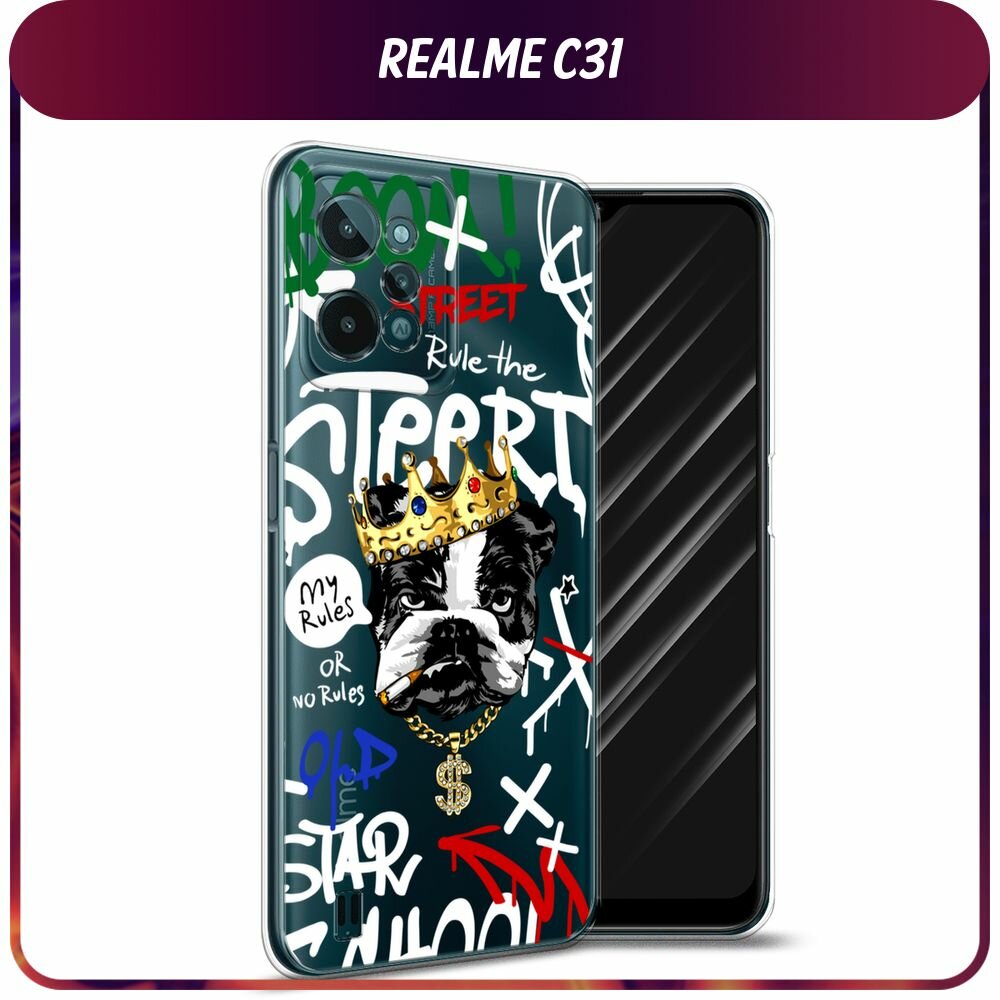 Чехол на Realme C31 / Реалми C31 с принтом Бульдог в короне, прозрачный