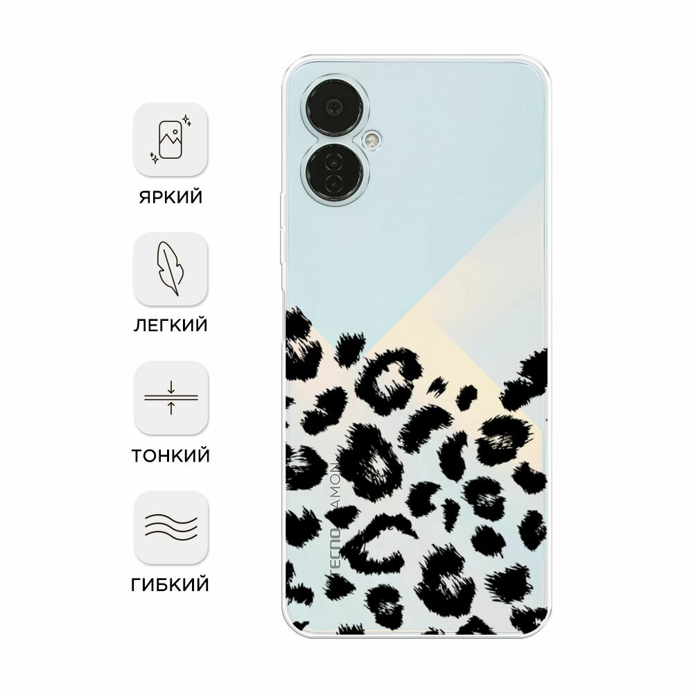 Чехол на Tecno Camon 19 Neo / Техно Камон 19 Нео с принтом "Окрас леопарда фон черный", прозрачный — фото 1