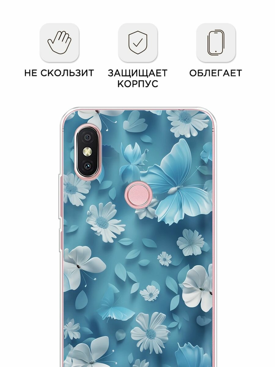 Чехол на Xiaomi Redmi S2 (Redmi Y2) / Сяоми Редми С2 (Редми Y2) с принтом "Голубые глазурные цветы" — фото 1