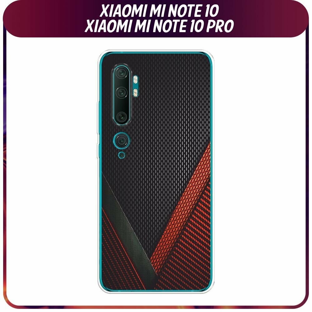 Чехол на Xiaomi Mi Note 10/Mi Note 10 Pro / Сяоми Ми Нот 10/Ми Нот 10 Про с принтом "Красный карбон"