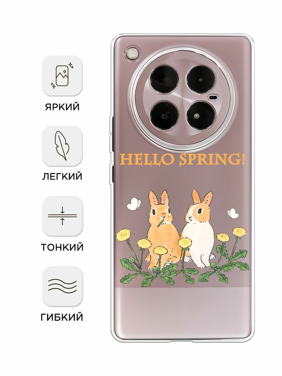 Чехол на Infinix Zero 40 4G / Инфиникс Зеро 40 4G с принтом "Весенние кролики", прозрачный — фото 1