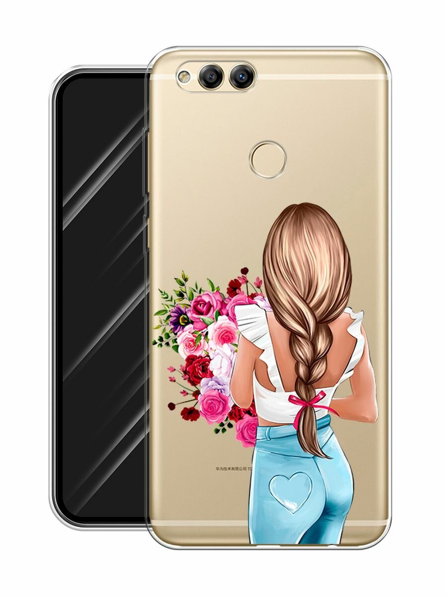 Чехол на Honor 7X / Хонор 7Х с принтом "Букет для девушки", прозрачный — фото 1