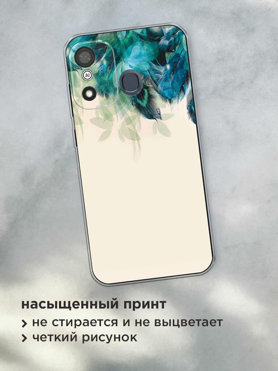 Силиконовый чехол на Itel A27 / Ител А27 с принтом Перья голубого цвета — фото 1