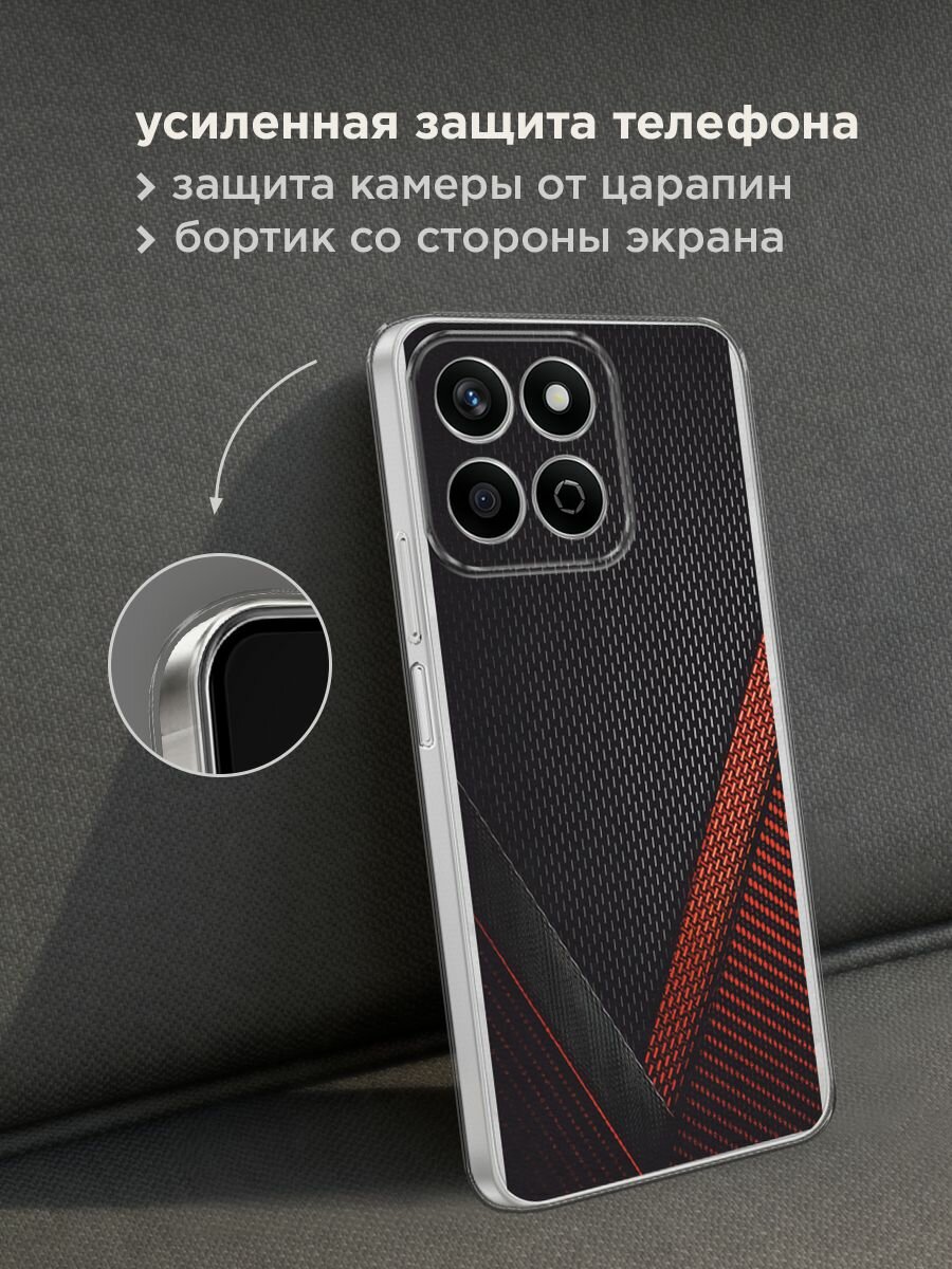 Силиконовый чехол на Honor X7c / Хонор X7c с принтом "Красный карбон" — фото 1