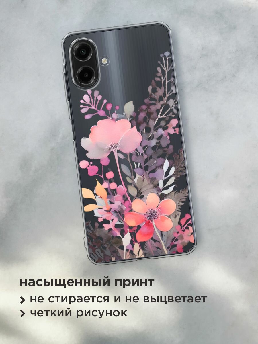 Чехол на Samsung Galaxy A07 / Самсунг А07 с принтом "Лиловые полевые цветы", прозрачный — фото 1