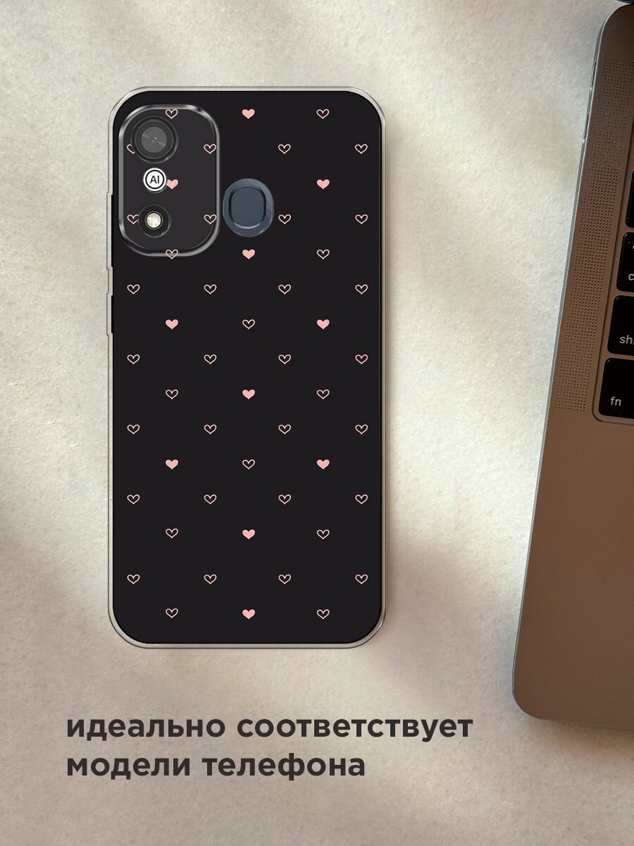 Чехол на Itel A27 / Ител А27 с принтом "Черный фон и сердечки" — фото 1
