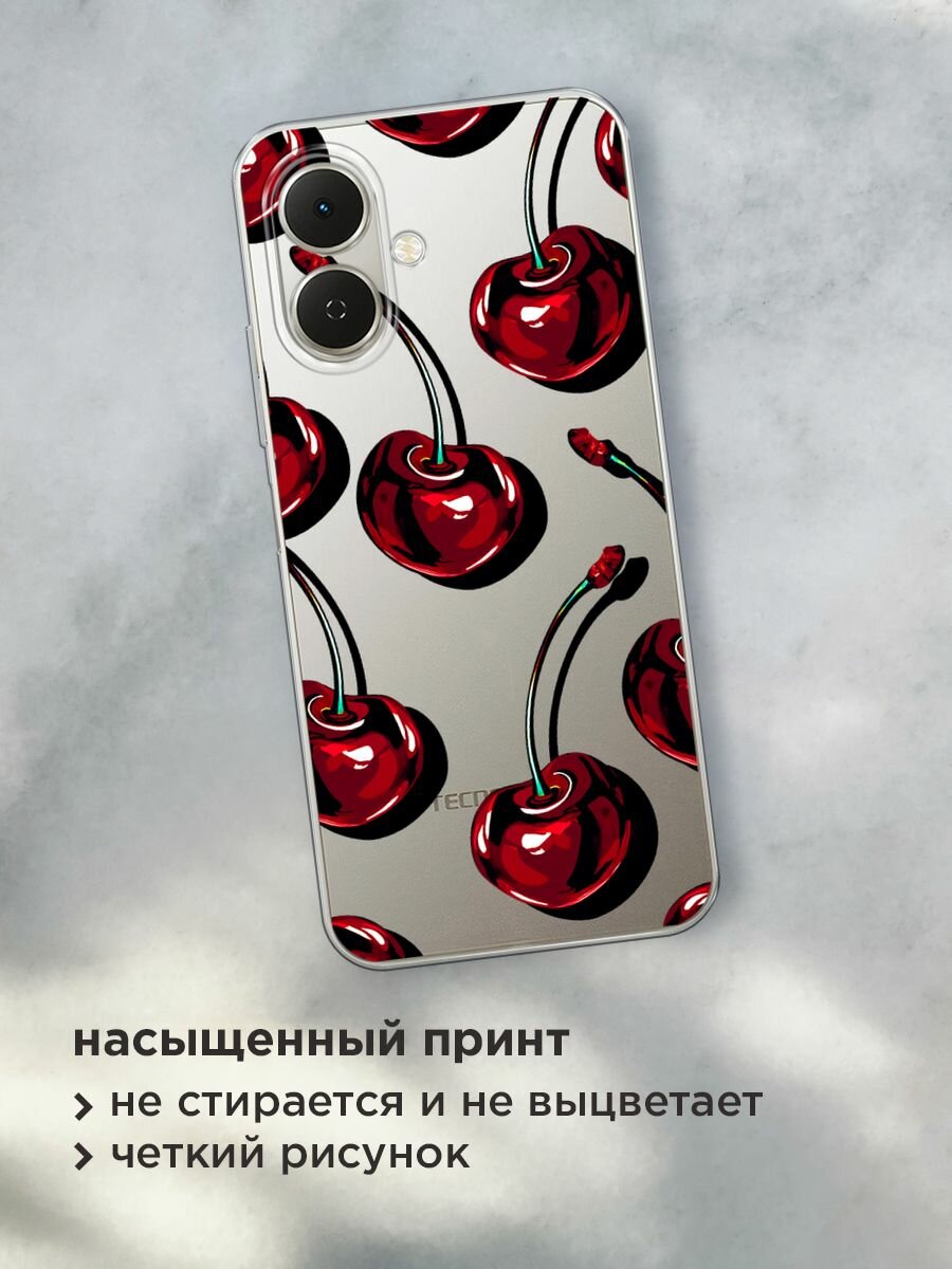 Чехол на Tecno Spark Go 2 / Текно Спарк Го 2 с принтом "Сочные черешни", прозрачный — фото 1