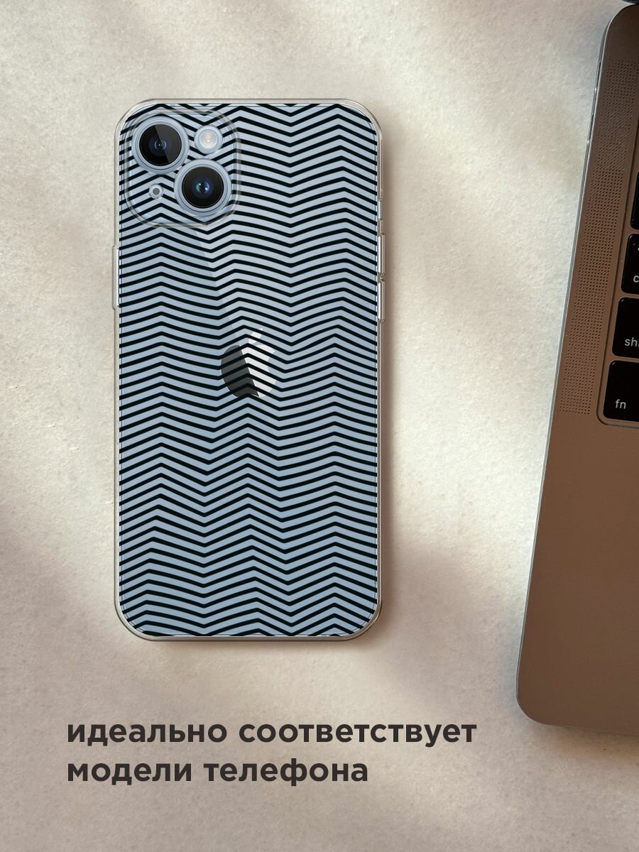 Чехол на Apple iPhone 14 / Айфон 14 с принтом "Зрительный обман черный", прозрачный — фото 1