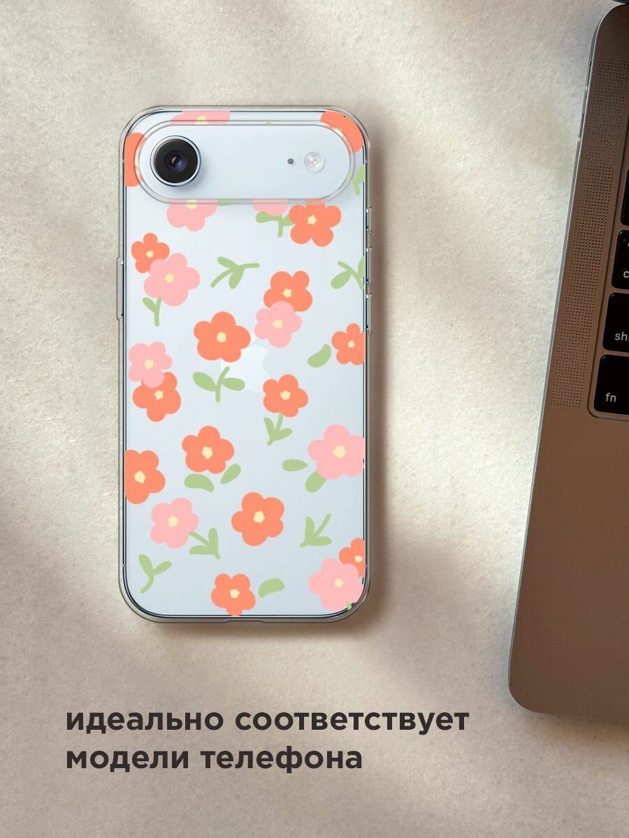 Чехол на Apple iPhone Air / Айфон Айр с принтом "Красные цветочки рисунок", прозрачный — фото 1