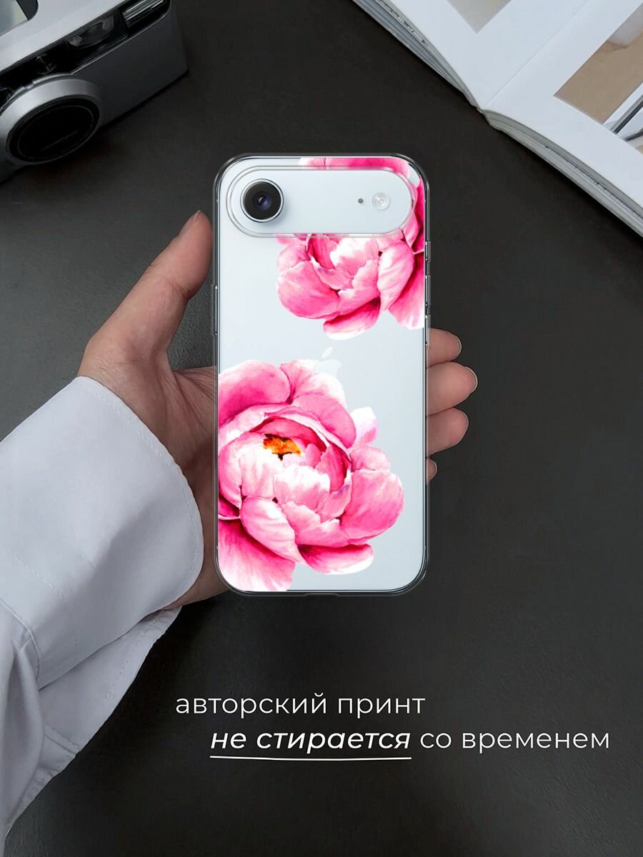 Чехол на Apple iPhone Air / Айфон Айр с принтом "Open peonies", прозрачный — фото 1