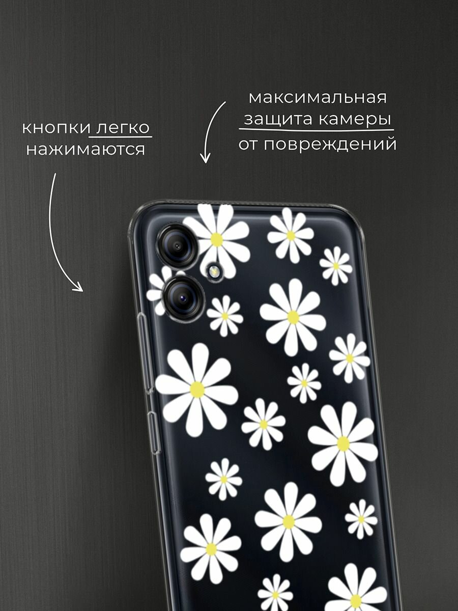 Чехол на Samsung Galaxy A04e / Самсунг A04e с принтом "Большие ромашки", прозрачный — фото 1
