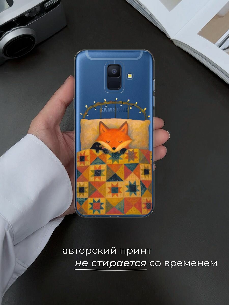 Чехол на Samsung Galaxy A6 / Самсунг Галакси А6 с принтом "Лисичка спит", прозрачный — фото 1