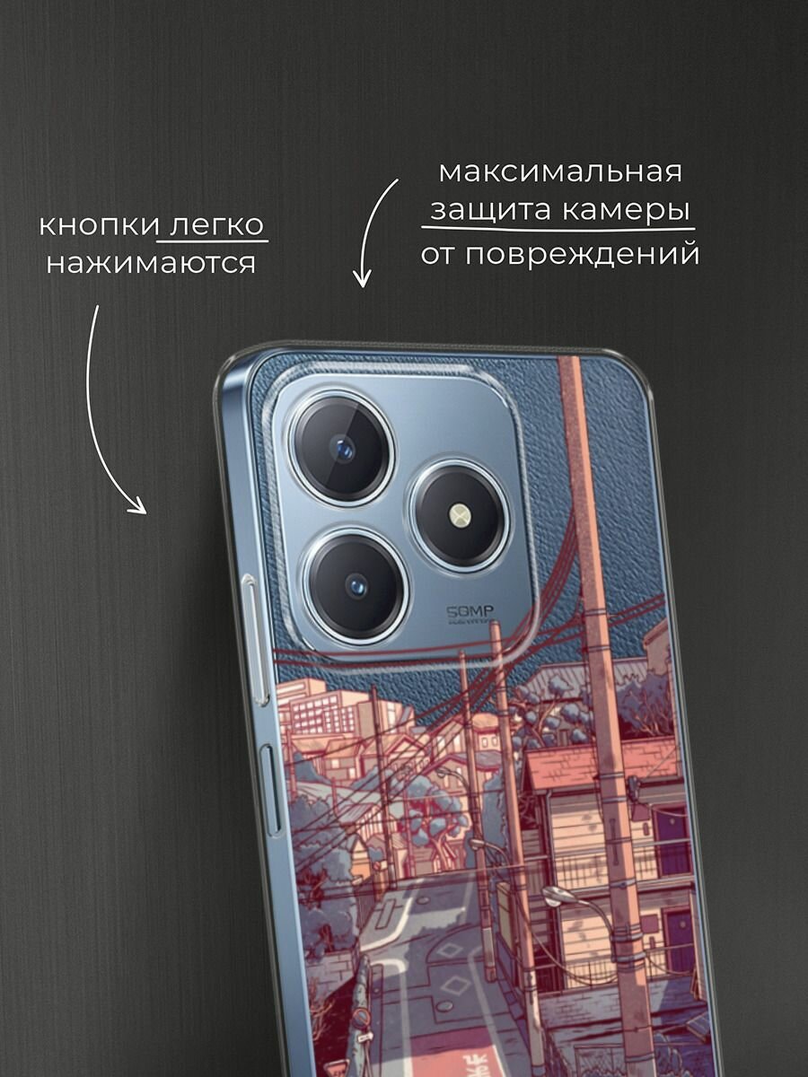 Чехол на Realme C63 / Реалми С63 с принтом "Закат на японской улице", прозрачный — фото 1