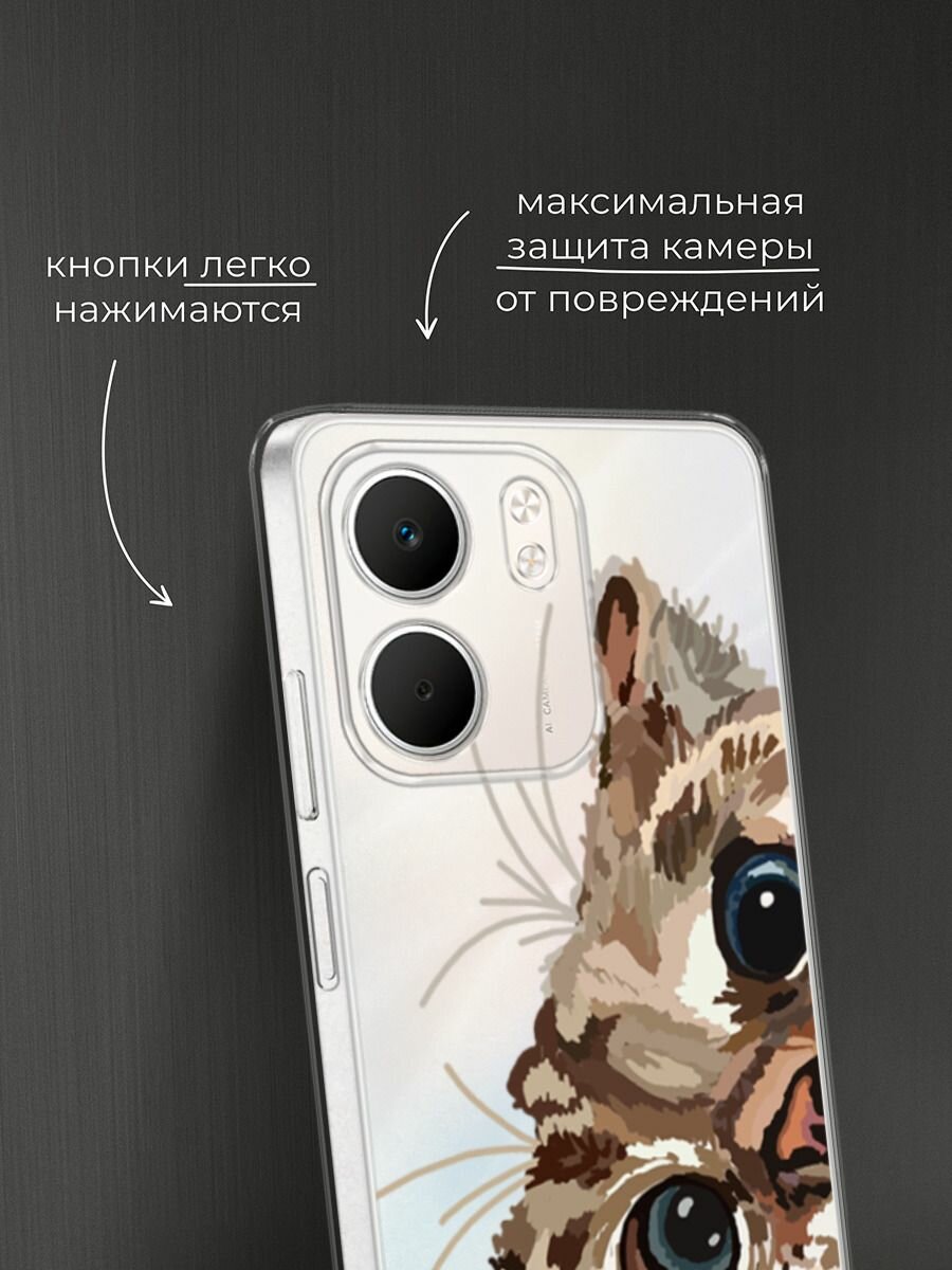 Чехол на Oppo A5x / Оппо А5x с принтом "Любопытный кот", прозрачный — фото 1