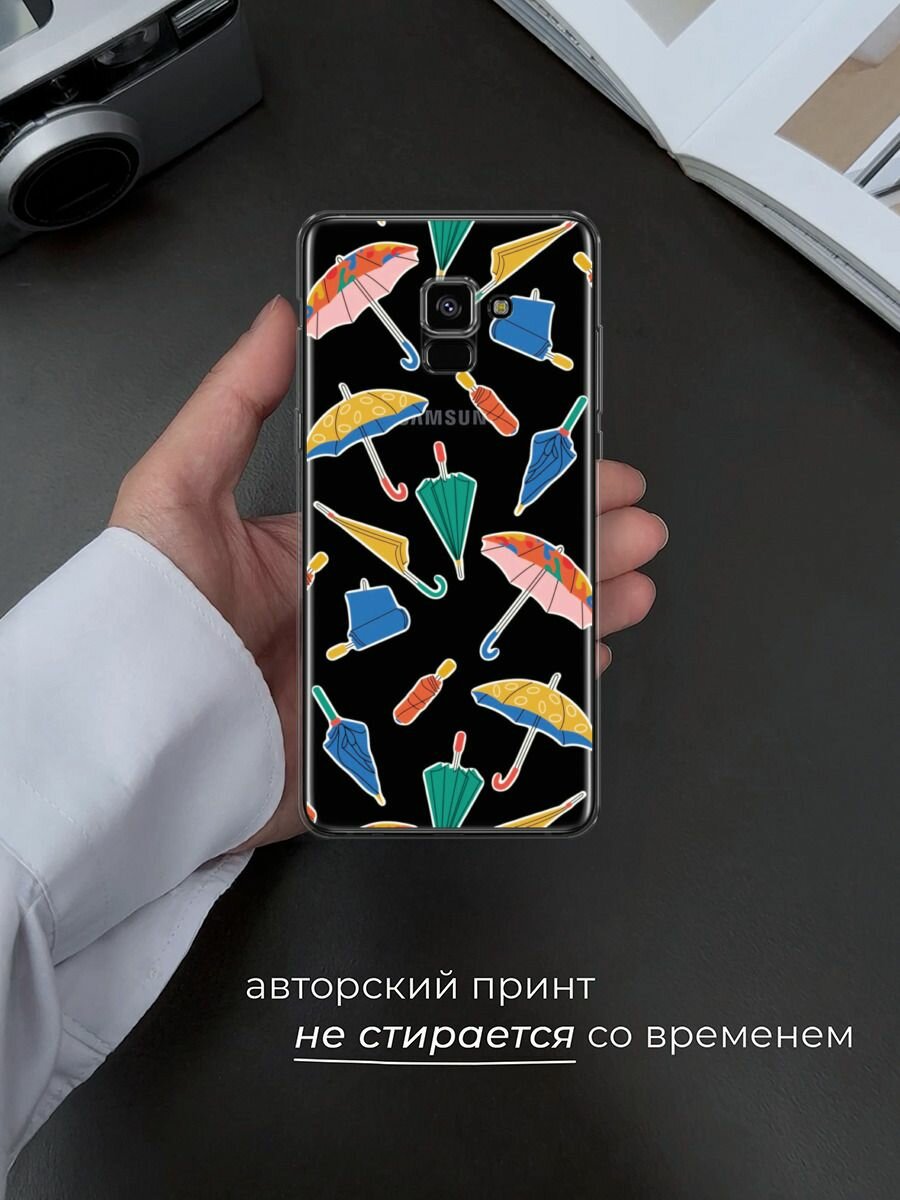 Чехол на Samsung Galaxy A8 + / Самсунг Галакси А8 Плюс 2018 с принтом "Зонты паттерн", прозрачный — фото 1