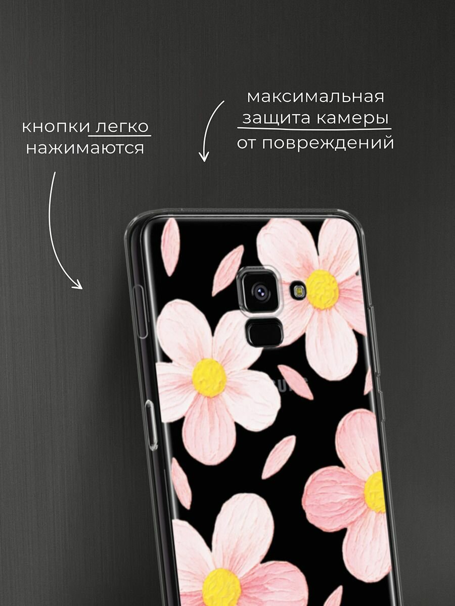 Чехол на Samsung Galaxy A8 + / Самсунг Галакси А8 Плюс 2018 с принтом "Розовые ромашки" — фото 1
