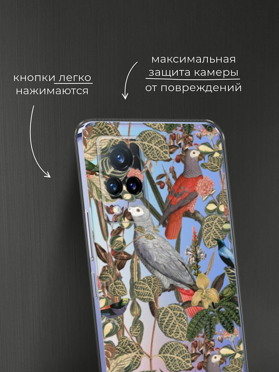 Чехол на Vivo V21 / Виво V21 с принтом "Tropical pattern", прозрачный — фото 1