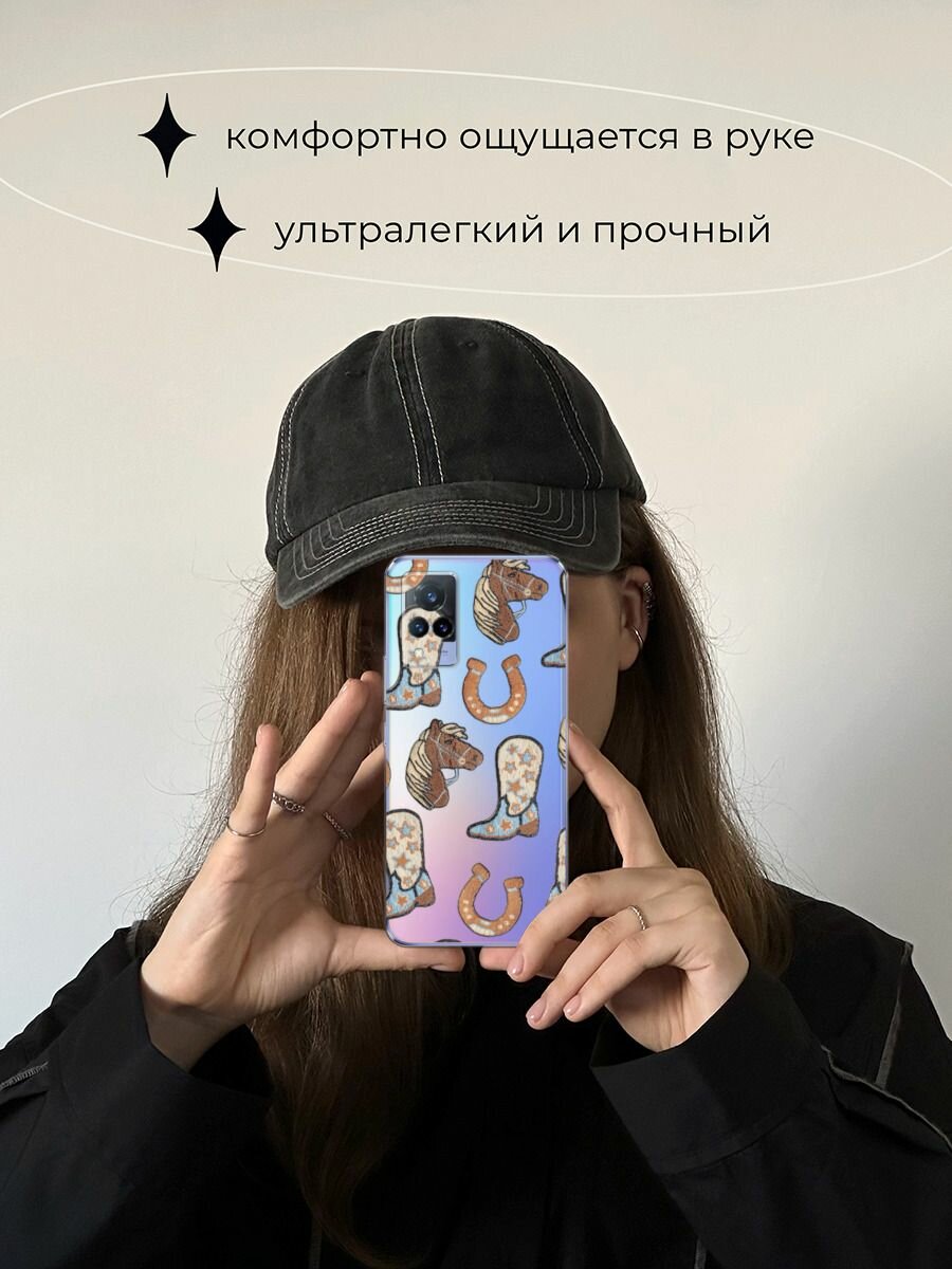 Чехол на Vivo V21 / Виво V21 с принтом "Конь, подкова и сапог" — фото 1