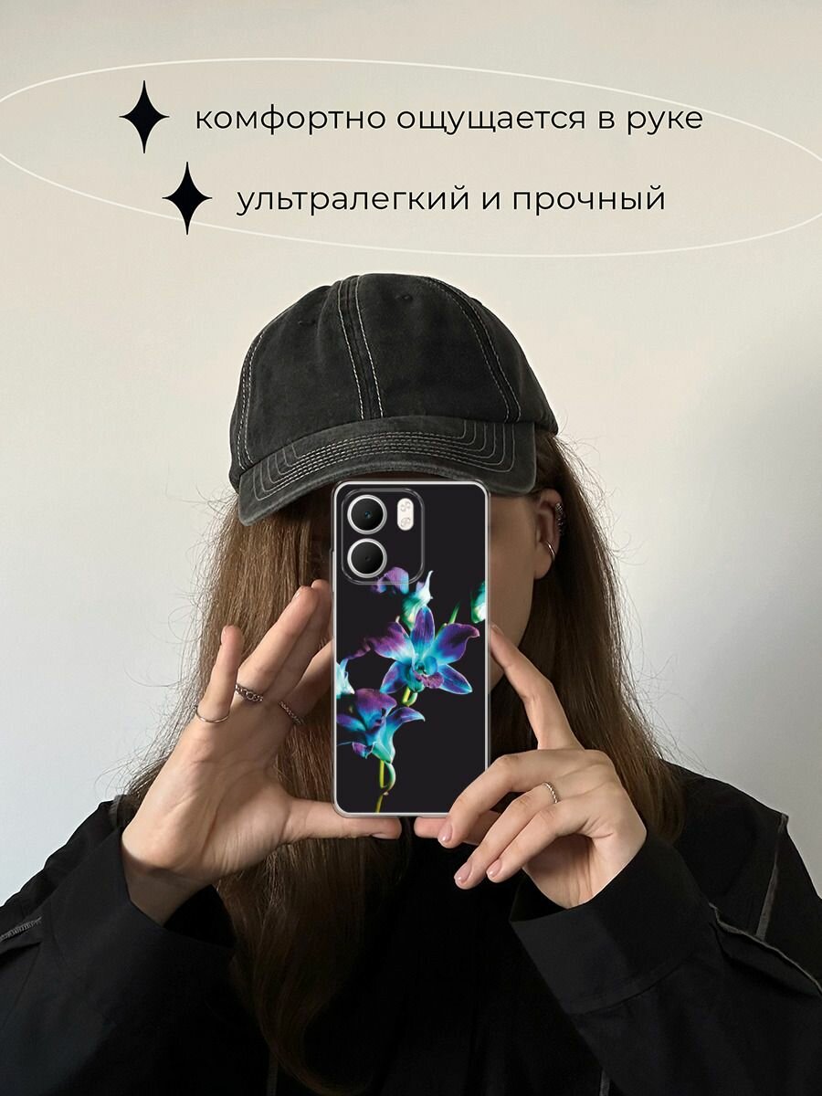 Чехол на Oppo A5x / Оппо А5x с принтом "Синий цветок на черном" — фото 1