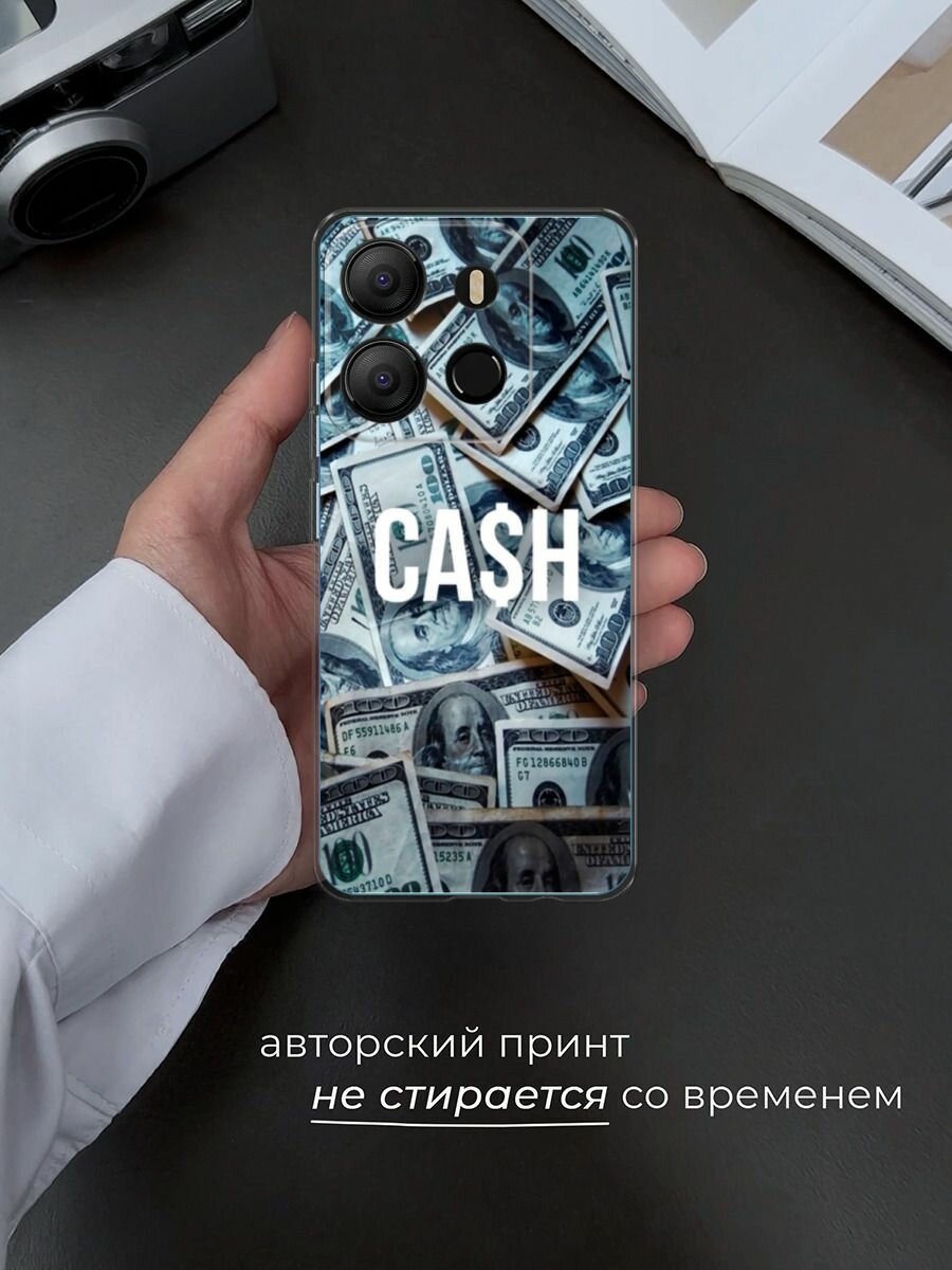 Силиконовый чехол на Tecno Pop 7 / Текно Поп 7 с принтом "Cash" — фото 1