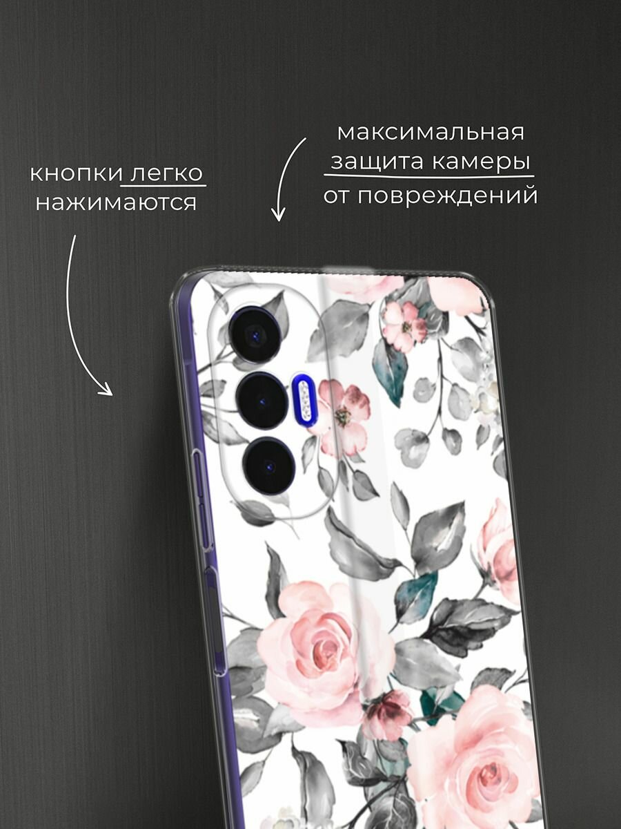 Чехол на Tecno Pova 3 / Текно Пова 3 с принтом "Розы на белом" — фото 1