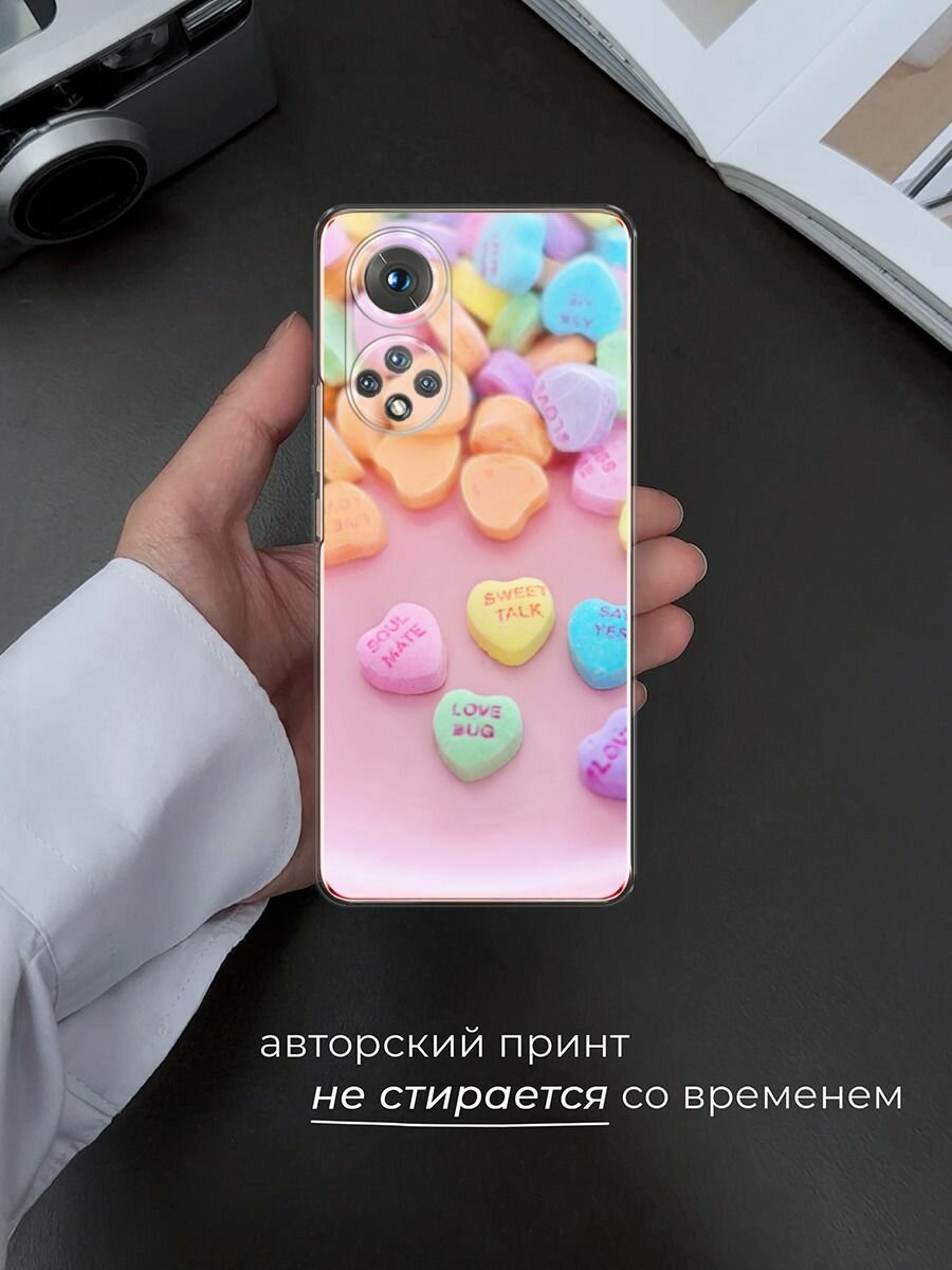 Чехол на Honor 50/Huawei Nova 9 / Хонор 50/Хуавей Нова 9 с принтом "Конфетки сердечки 2" — фото 1