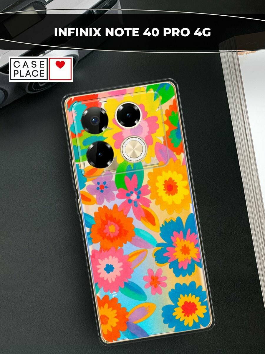 Чехол на Infinix Note 40 Pro / Инфиникс Нот 40 Про с принтом "Абстрактные яркие цветы", прозрачный